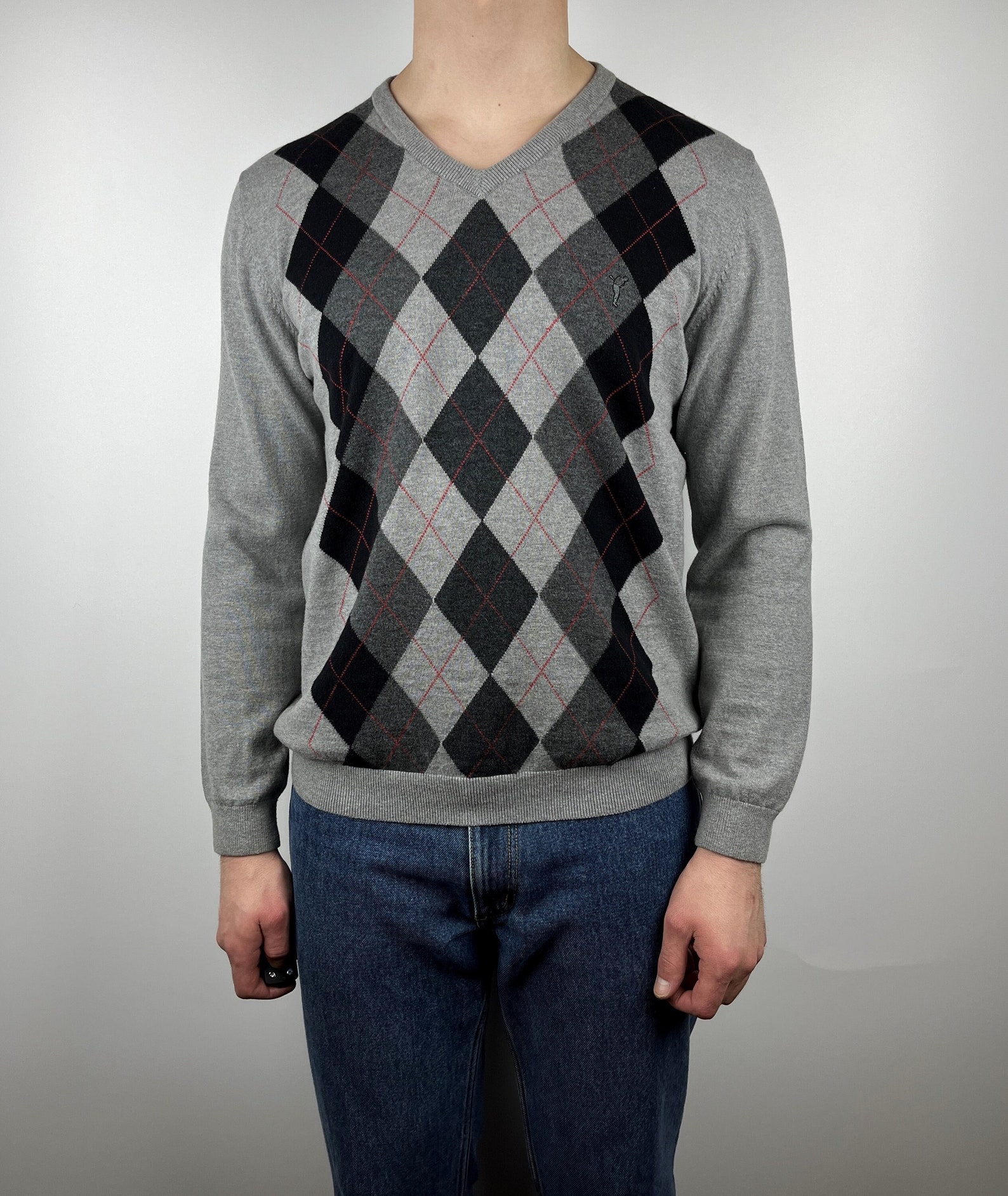 Vintage Golfino Golf V-neck Cotton Wool Blend Argyle Men's Sweater ...