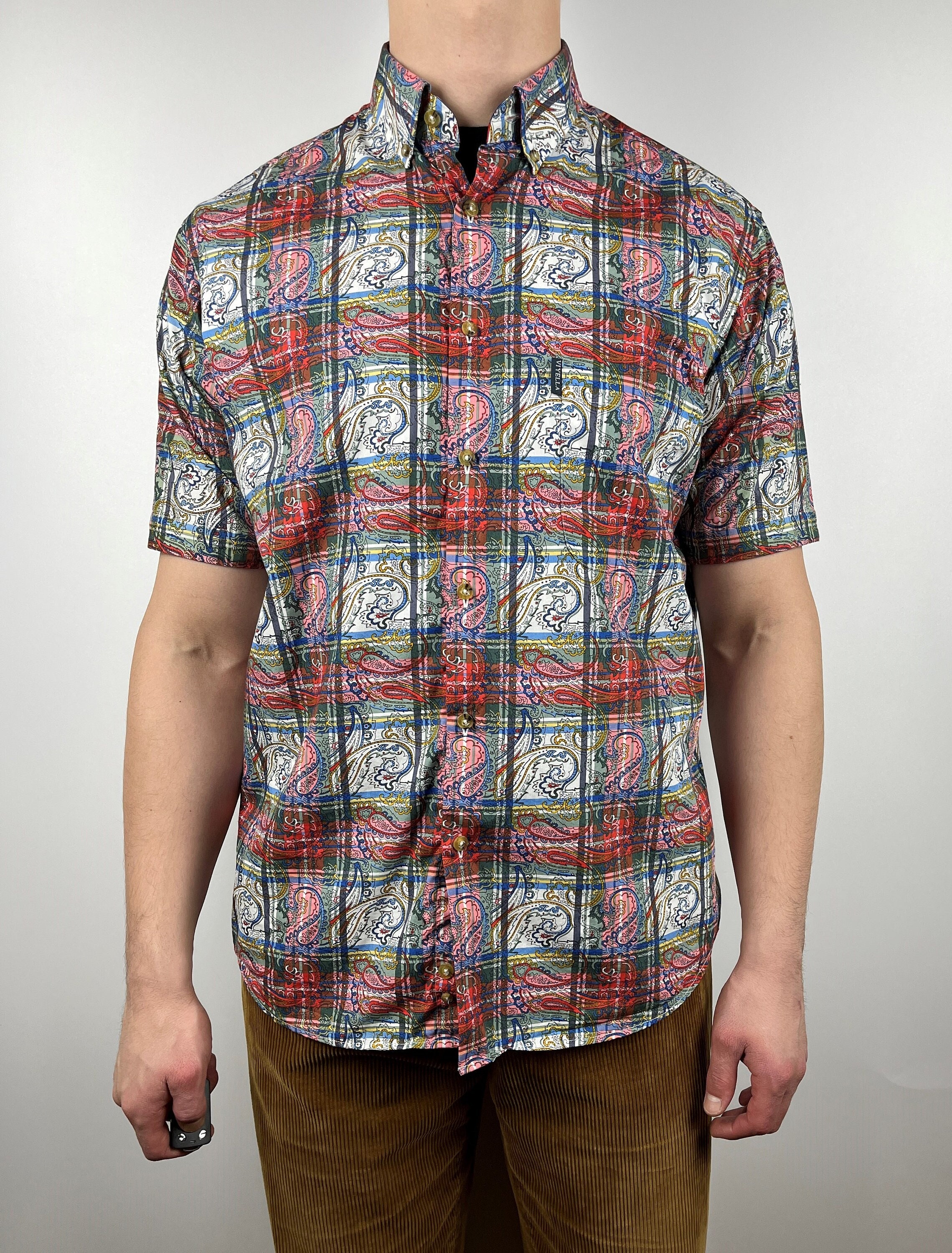 Men's Viyella Paisley Check Pattern Short Sleeve Shirt Size L Vintage ...
