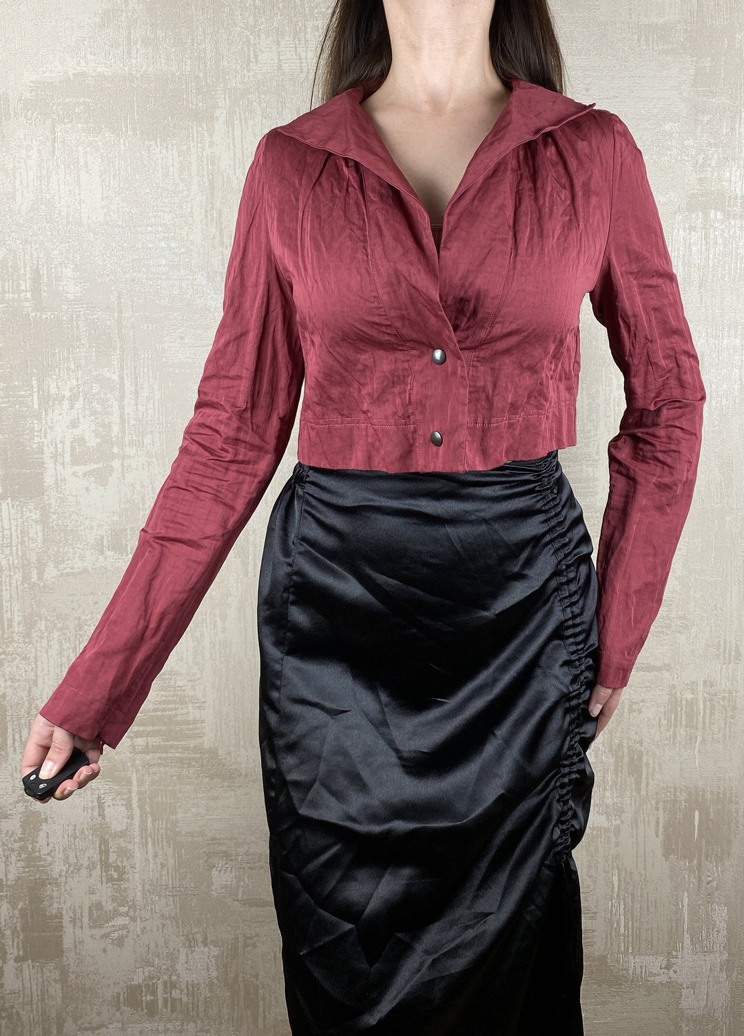 Sarah Pacini Cotton Cropped Vintage Blazer Burgundy Women's Top Size 1 ...