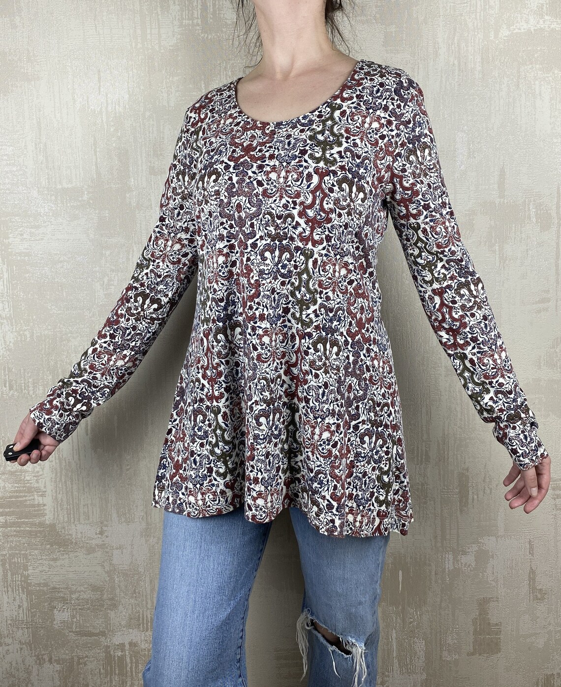 Peruvian Connection Floral Long Sleeve Tunic Women's Top Size M - Etsy