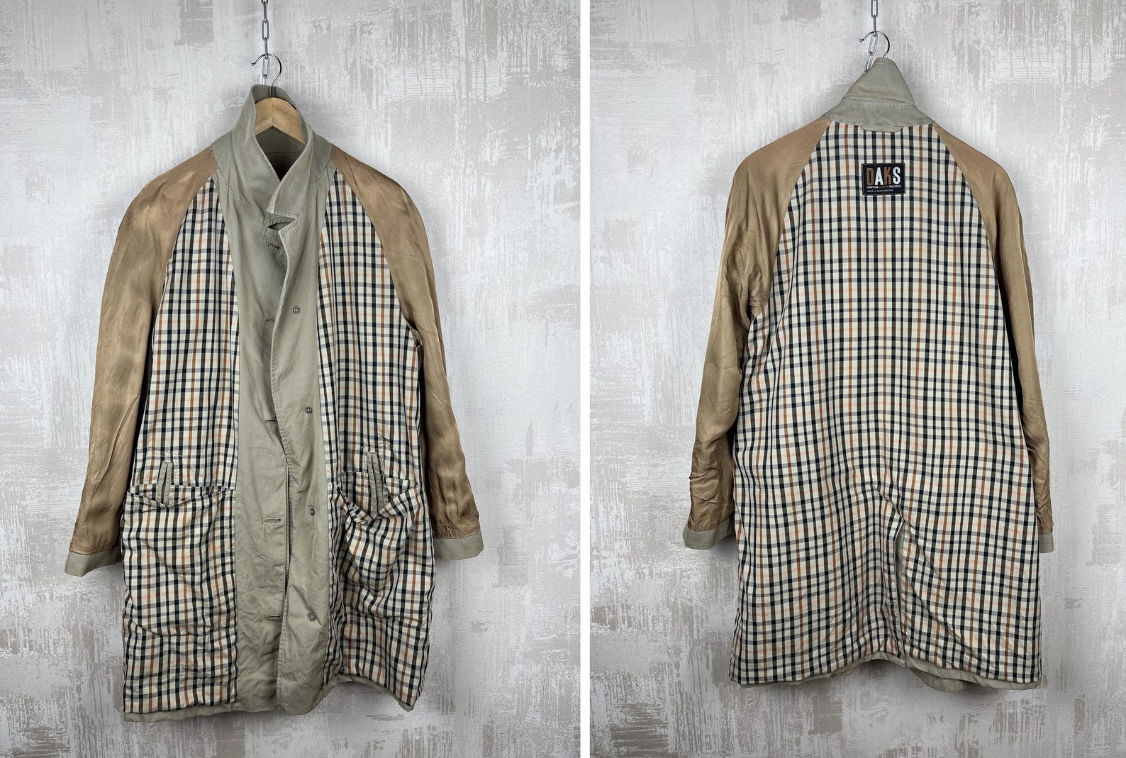 Vintage Daks London Check Lining Trench Coat Jacket Men's Size 107 CM ...