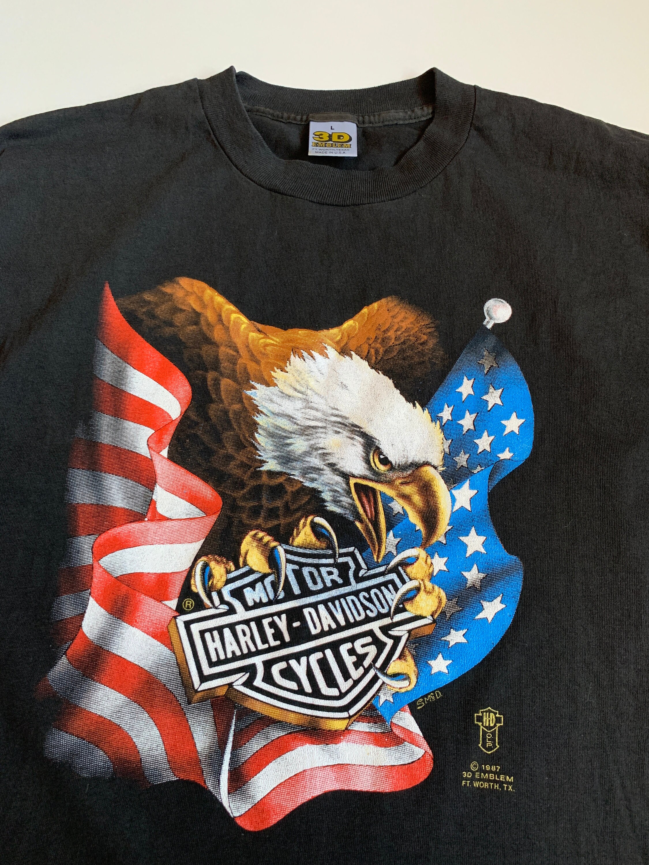 3D Emblem 1987 Harley Davidson Vintage Long Sleeve T-shirt Size L USA ...