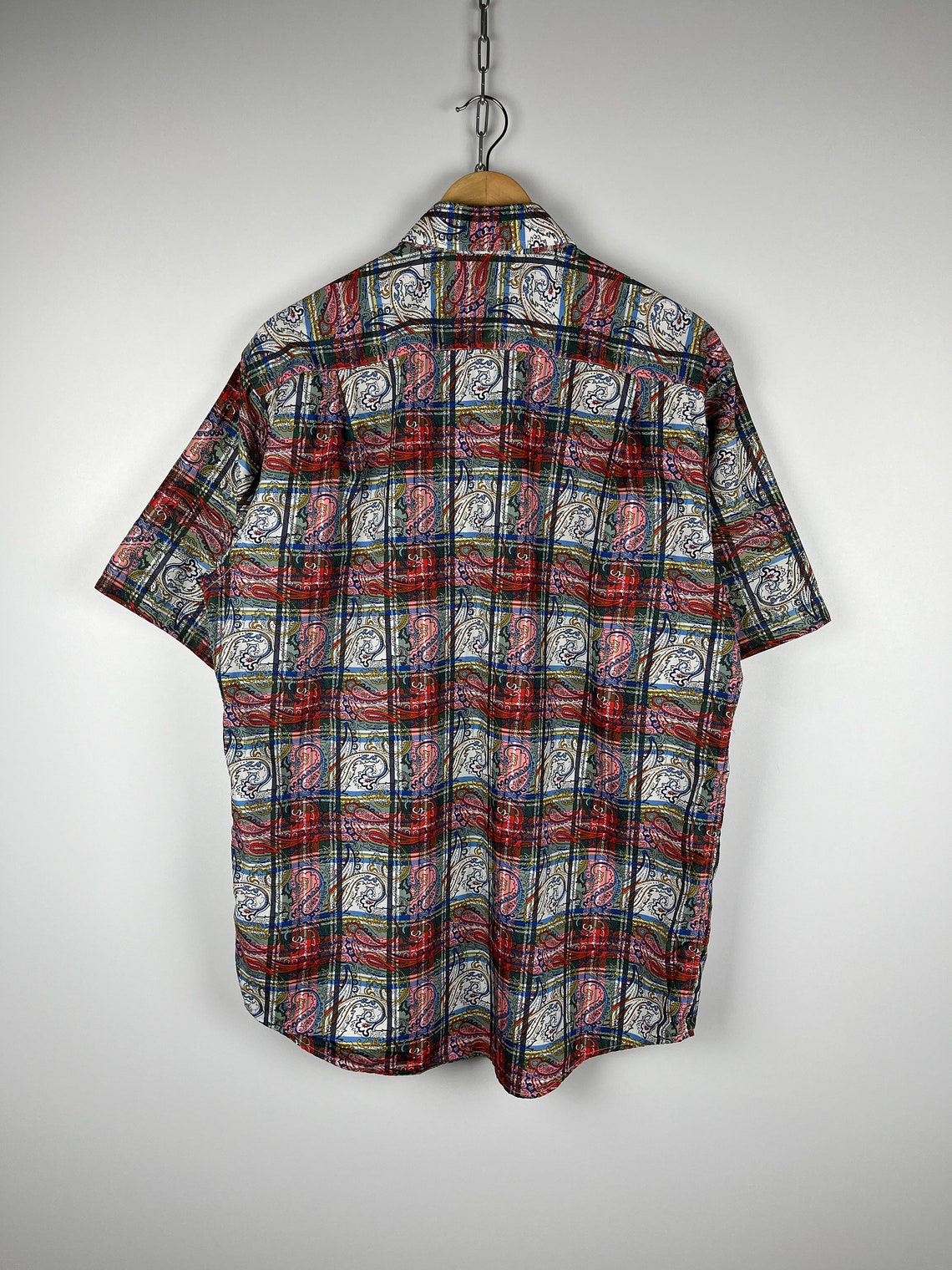 Men's Viyella Paisley Check Pattern Short Sleeve Shirt Size L Vintage ...