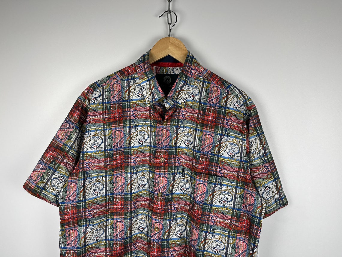 Men's Viyella Paisley Check Pattern Short Sleeve Shirt Size L Vintage ...