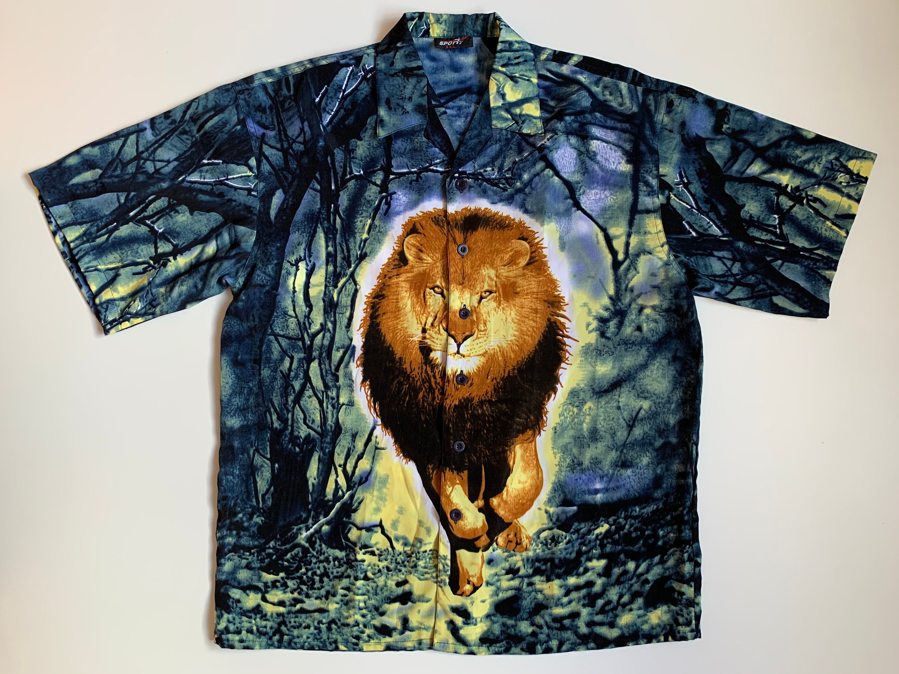 90's Vintage Lion Print Men's Shirt Size XXL (2XL) Aloha Hawaiian Rave ...