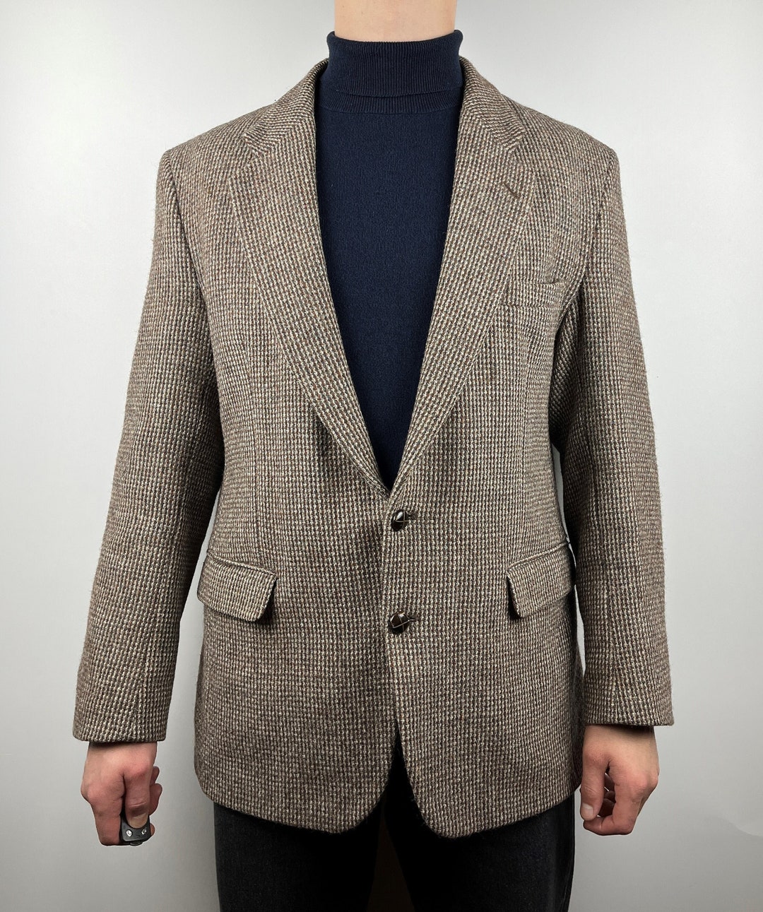 90's Dunn & Co Harris Tweed Wool Vintage Sport Blazer Jacket Size 44 L ...