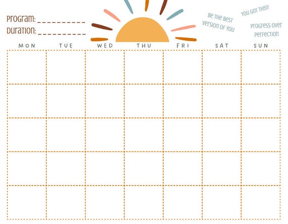 Workout Calendar Digital Download - Etsy