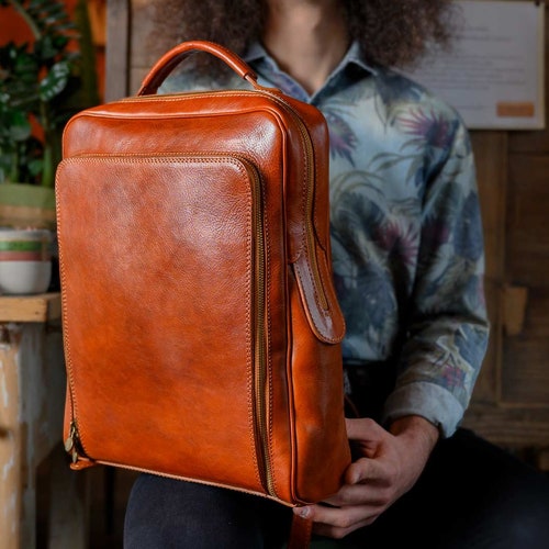 Italian Leather Backpack With Handle Leather Bag for Men or | Etsy