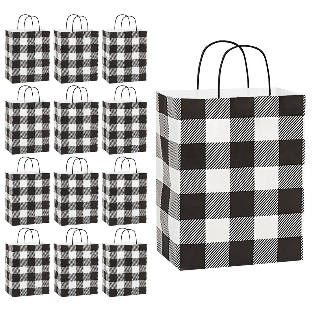 Black & White Buffalo Plaid Fall and Christmas Holiday Paper Gift Bags ...