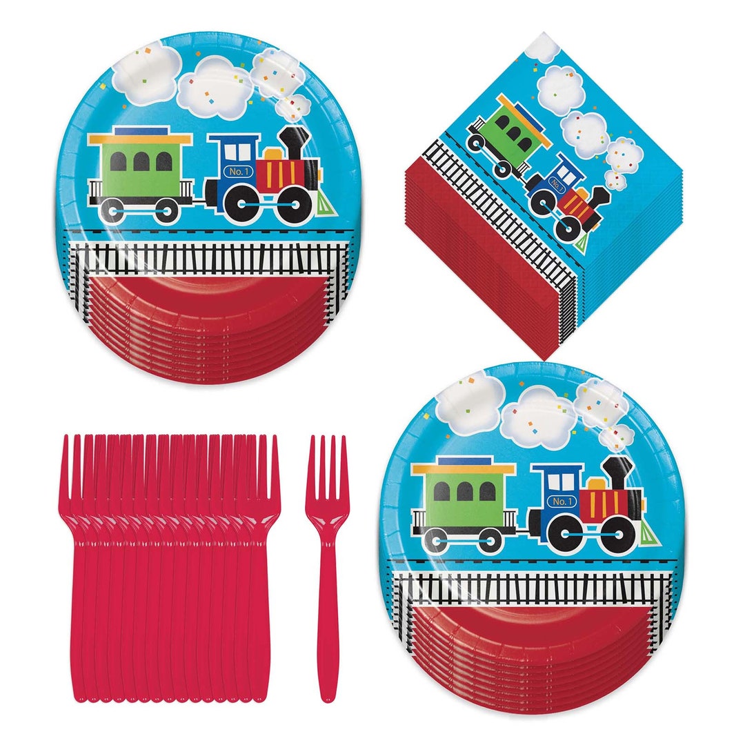 Train Theme Party Supplies - All Aboard Paper Dinner Plates and ...