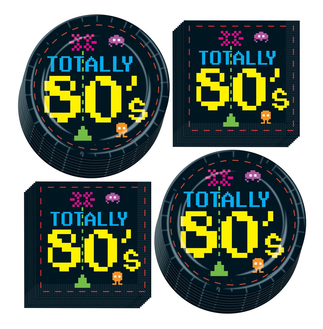 80's Pixelated Arcade Paper Dinner Plates and Luncheon Napkins serves ...