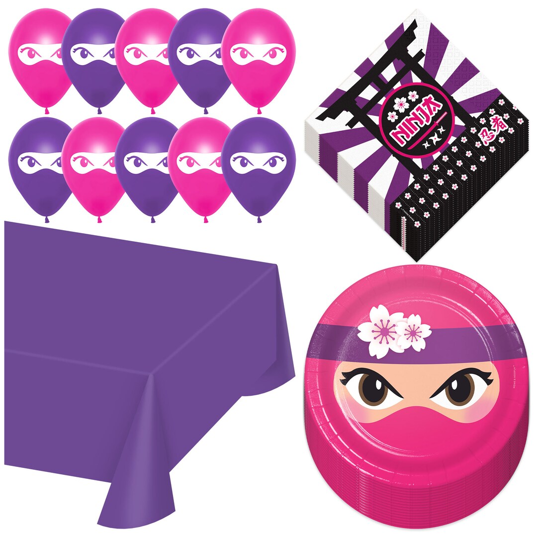 Pink Ninja Party Pack - Pink and Purple Ninja Girl Paper Dessert Plates ...