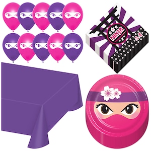 Pink Ninja Party Pack - Pink and Purple Ninja Girl Paper Dessert Plates ...