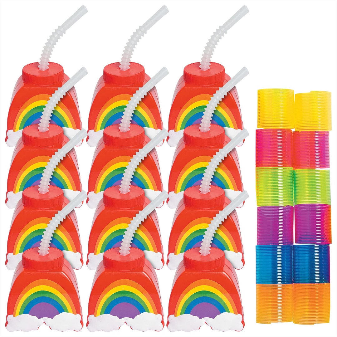 Rainbow Party Favors Plastic Rainbow Shaped Cups With Lids and Straws ...