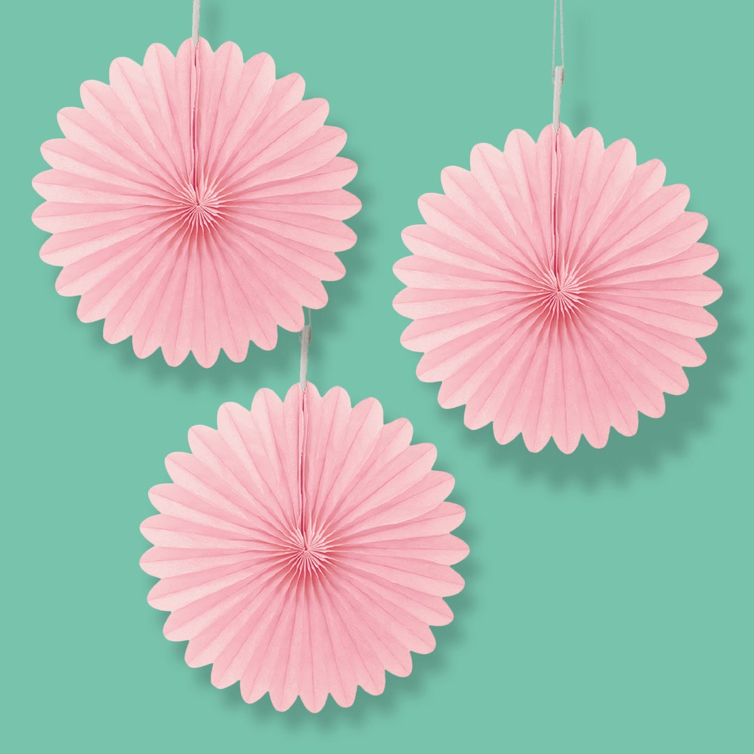 Solid Pale Pink Tissue Fan Hanging Decorations, 6 Inches Each, 3 Count ...