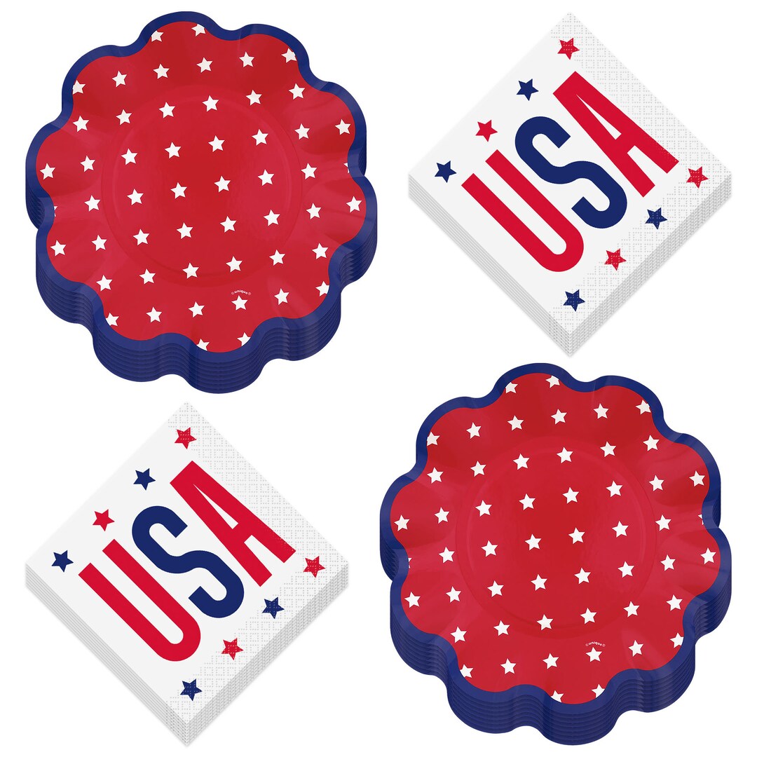 Peppy Patriotic Ruffle Edged Star Paper Plates and USA Beverage Napkins ...