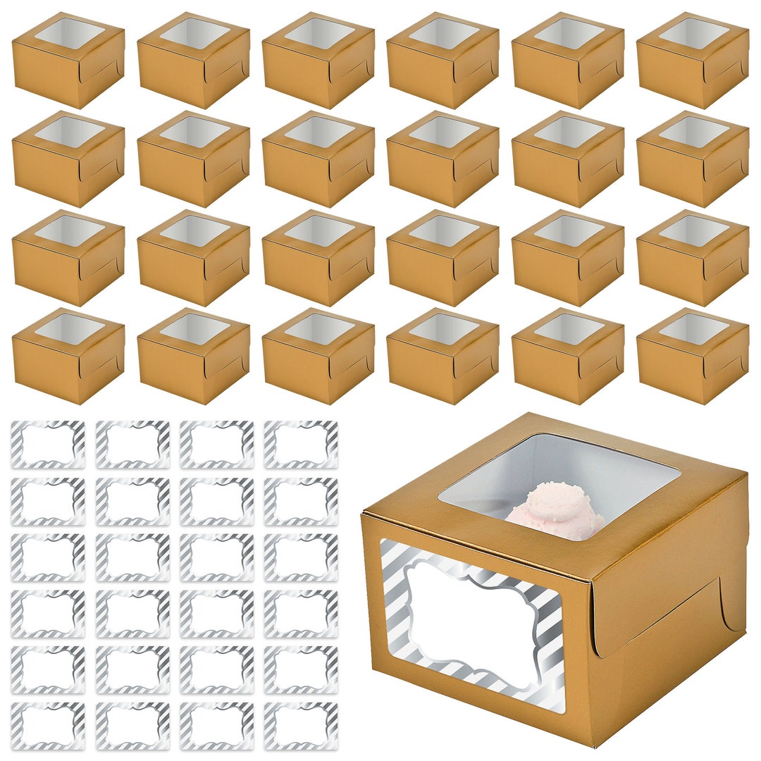 Gold Cupcake Boxes With Sticker Labels - Individual Single Cupcake ...