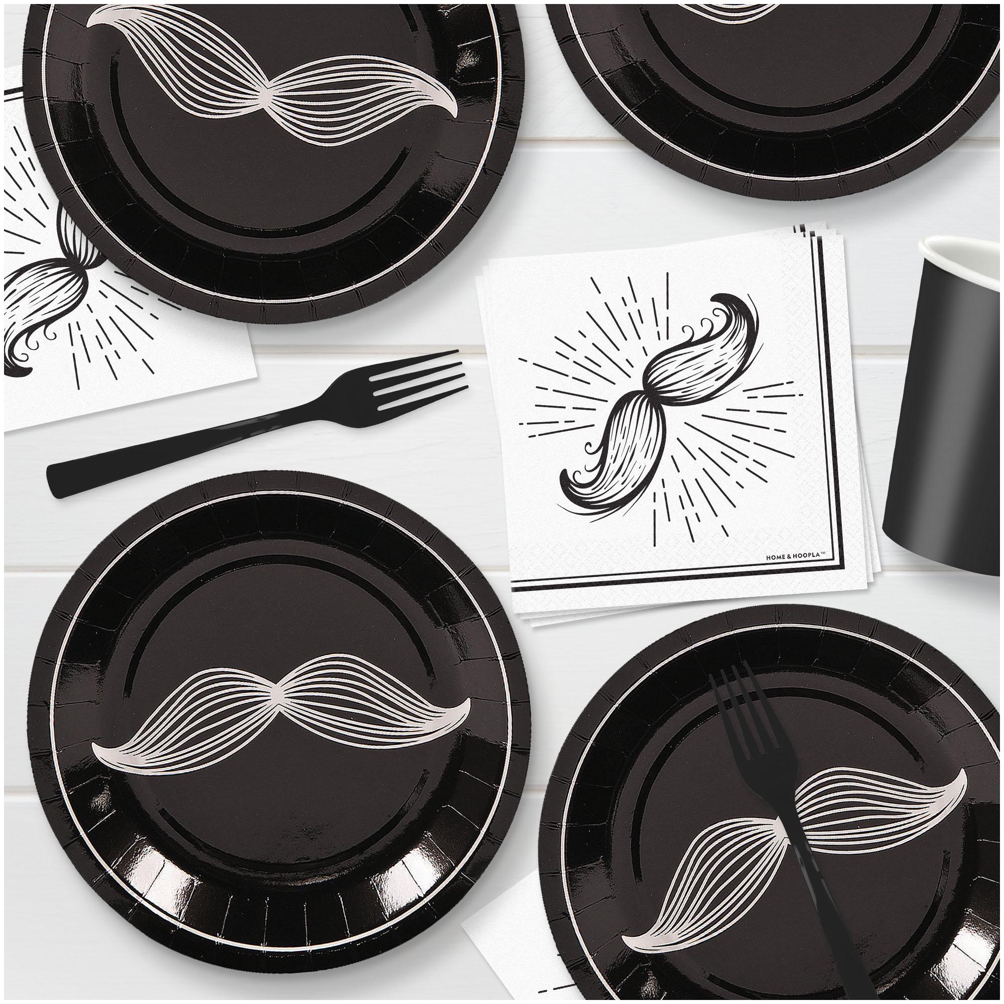 Mustache Party Pack - Black and White Moustache Paper Dessert Plates ...