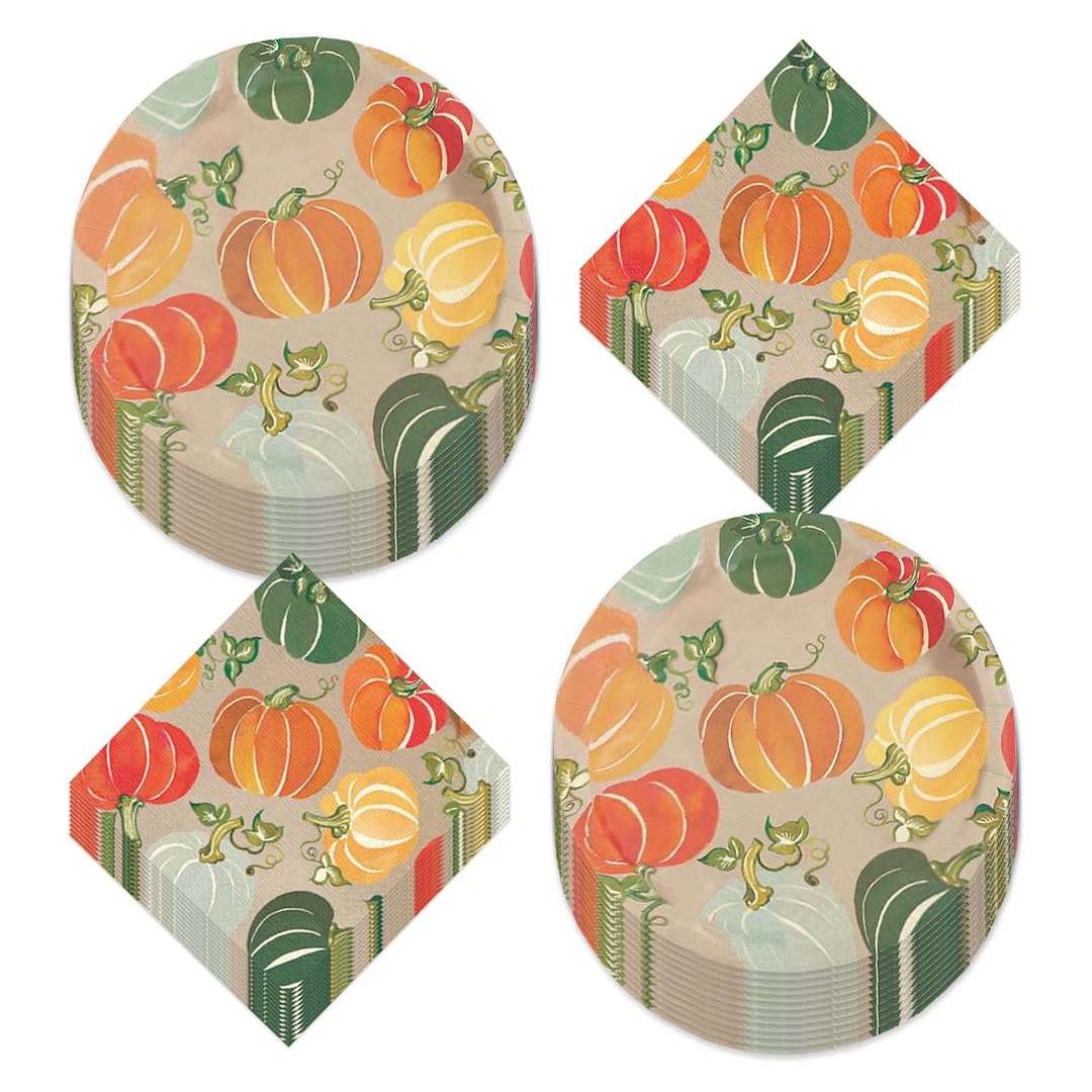 Thanksgiving Colorful Fall Pumpkins Round Paper Dinner Plates and Lunch ...