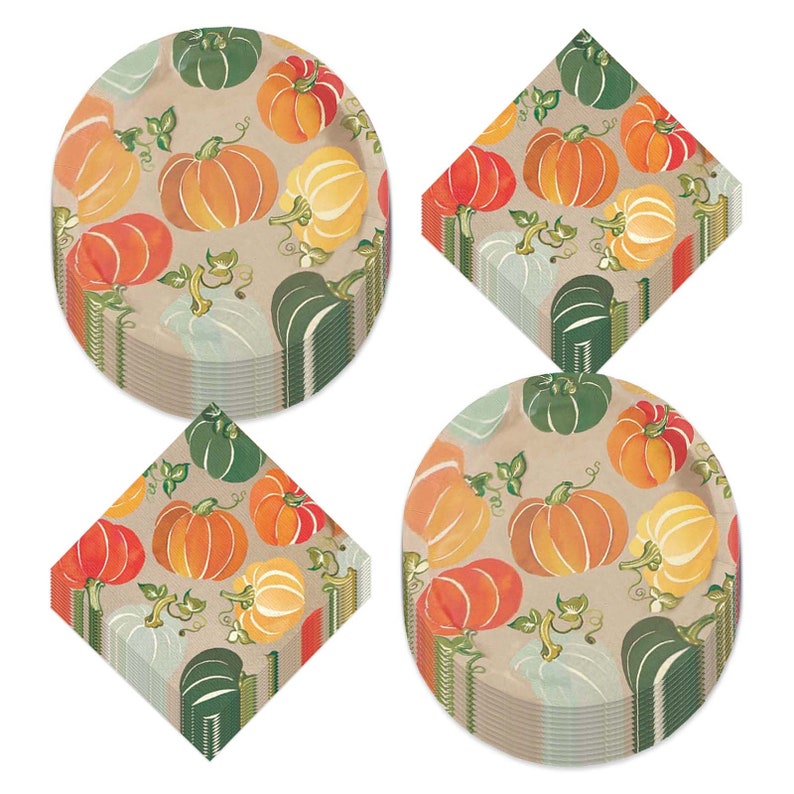 Thanksgiving Colorful Fall Pumpkins Round Paper Dinner Plates and Lunch ...