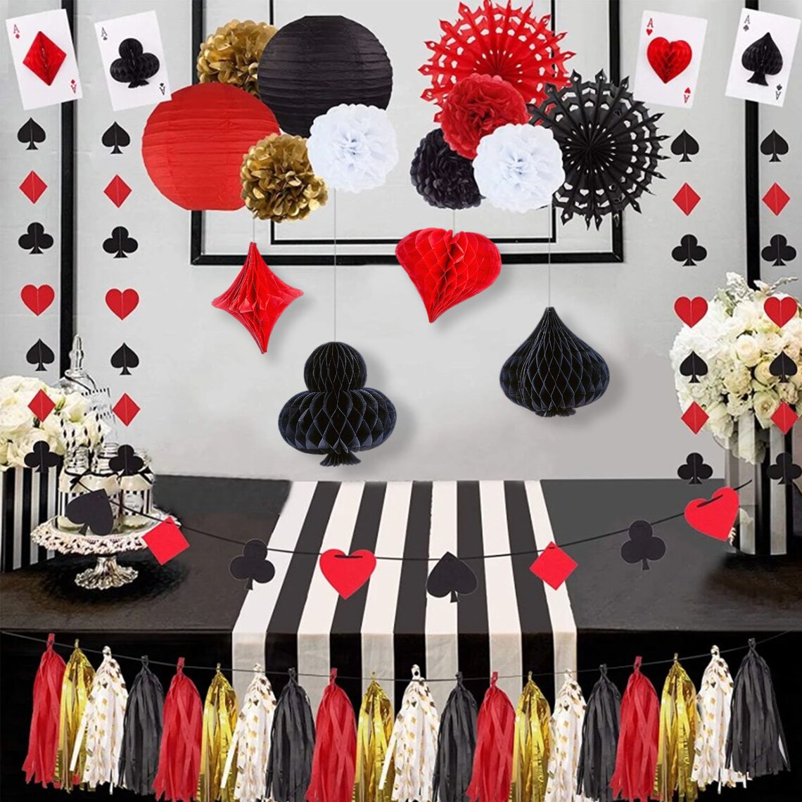 Card Party Casino Night Playing Card Suits Hanging Honeycomb ...