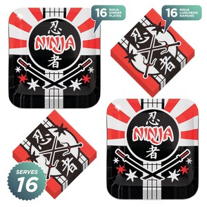 Ninja Warrior Party Square Paper Dinner Plates and Lunch Napkins ...