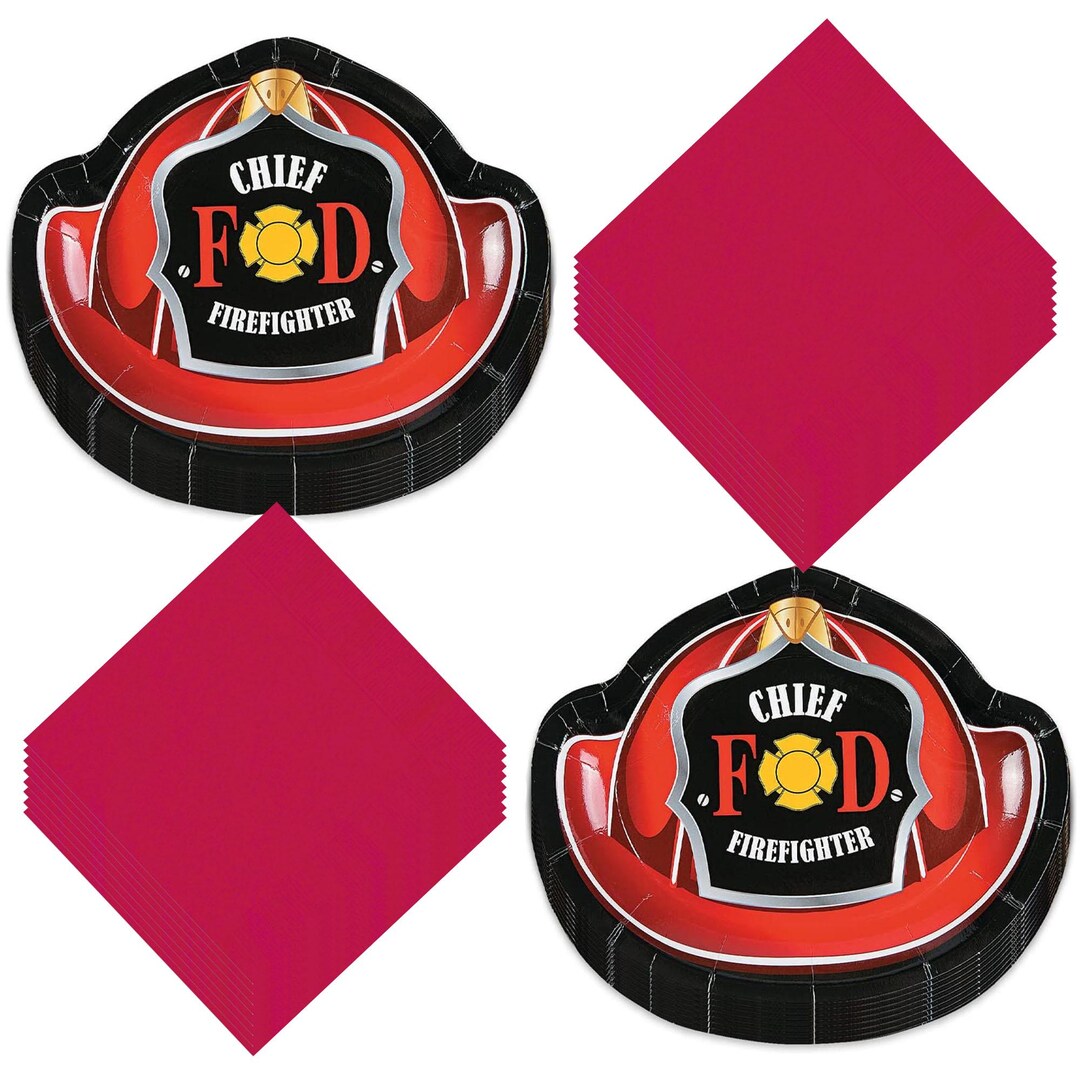 Firefighter Party Supplies - Fireman Chief Helmet Shaped Paper Dessert ...