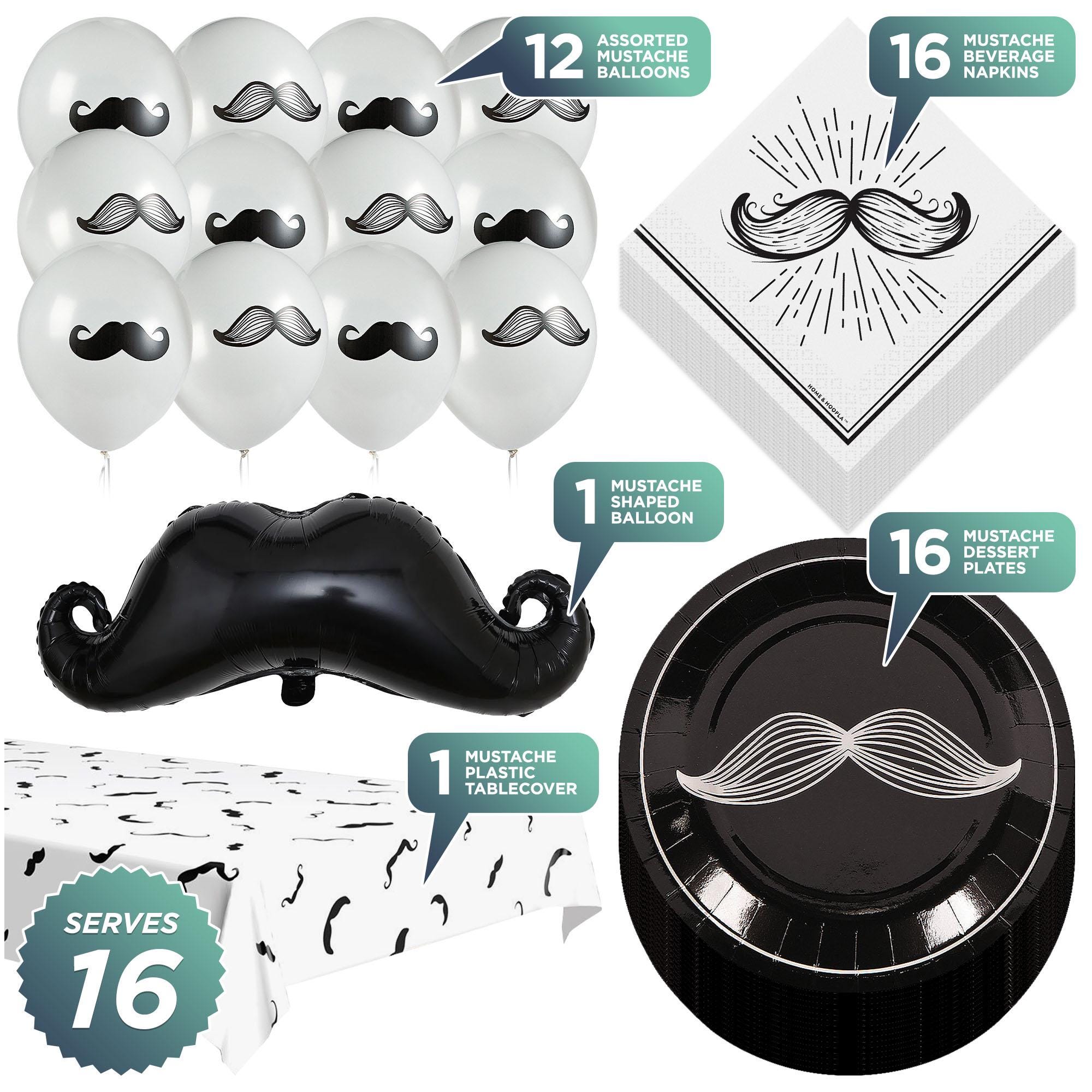 Mustache Party Pack - Black and White Moustache Paper Dessert Plates ...