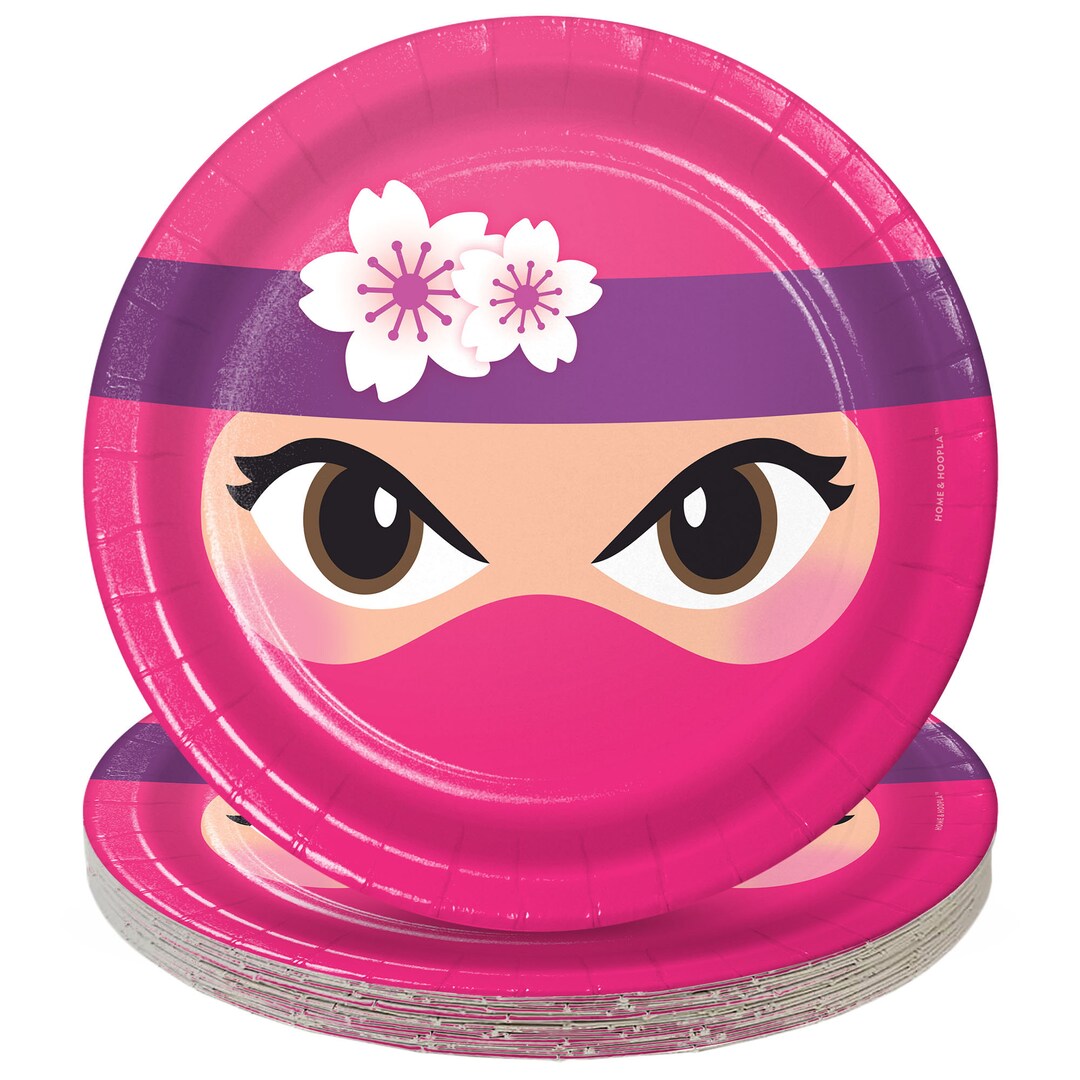 Pink Ninja Party Supplies - Girl Ninja Round Paper Dessert Plates for ...