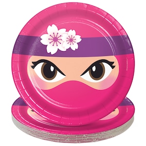 Pink Ninja Party Supplies - Girl Ninja Round Paper Dessert Plates for ...