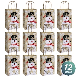 Rustic Snowman Winter Holiday Paper Gift Bags and Party Favor Bags ...
