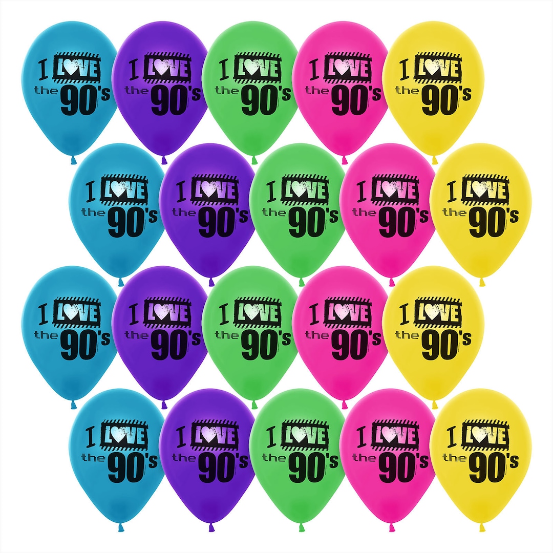 90's Party Supplies - Set of "i Love the 90's" 12 Inch Latex Balloons ...