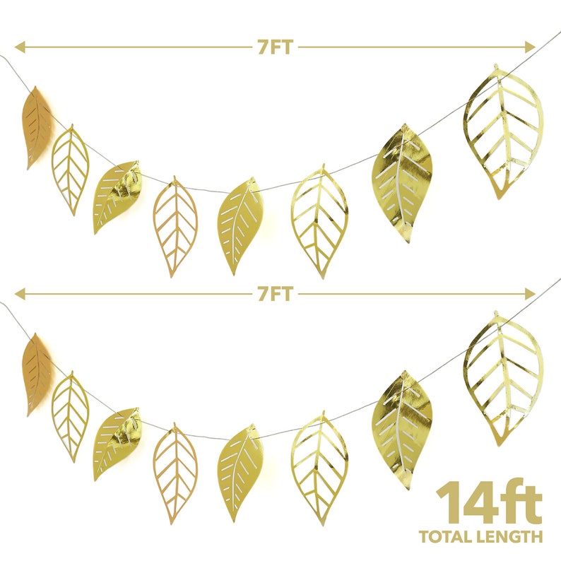 Metallic Gold Leaf Garland Large Paper Leaves Hanging - Etsy
