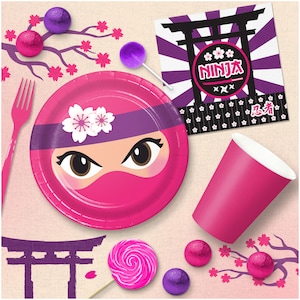 Pink Ninja Party Supplies - Girl Ninja Round Paper Dessert Plates for ...