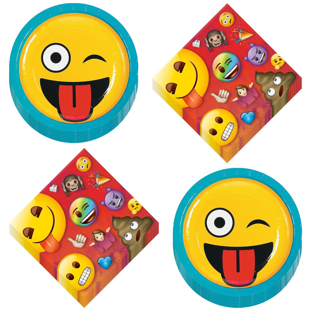 Emoji Party Smiley Face Round Paper Dessert Plates and Lunch Size ...