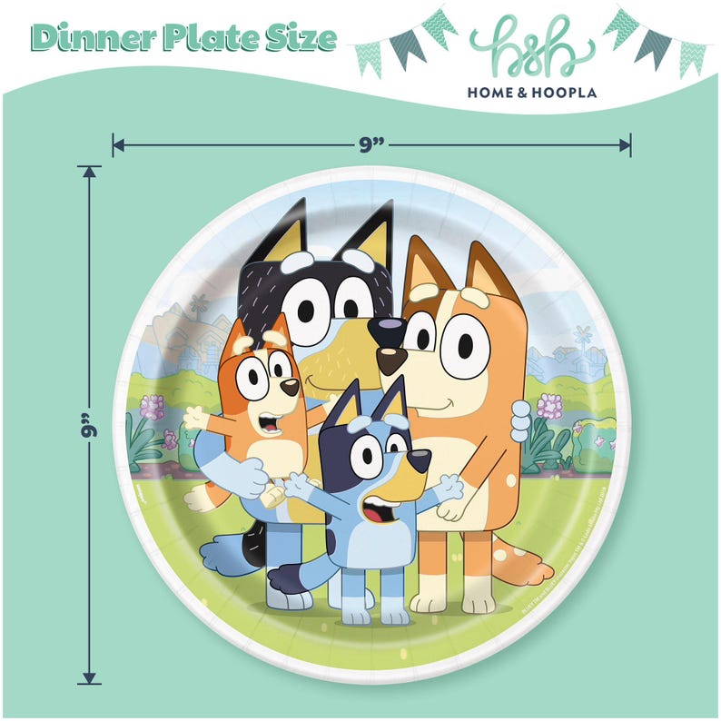 Bluey Party Supplies - Bluey Theme Birthday Party Round Paper Dinner ...