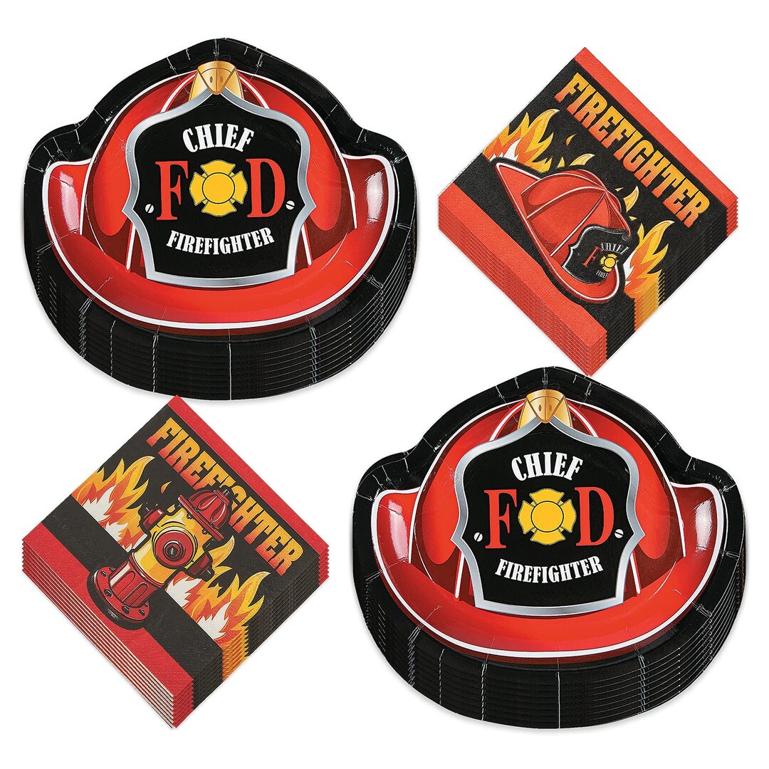 Firefighter Party Supplies Fireman Chief Helmet Paper Dessert Plates ...