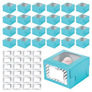 Light Blue Cupcake Boxes With Sticker Labels - 24 Count (pale Blue) 4 1 ...