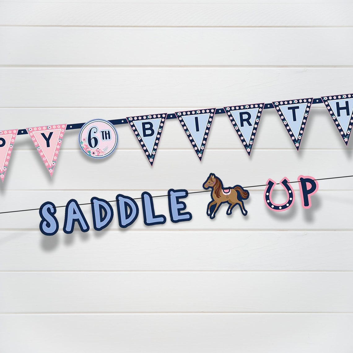 Saddle up Party Happy Birthday Letter Banner and Horse Garland Set, 10 ...