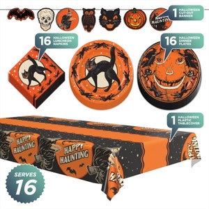 Vintage Halloween Party Pack Spooky Black Cat Paper Dinner Plates ...