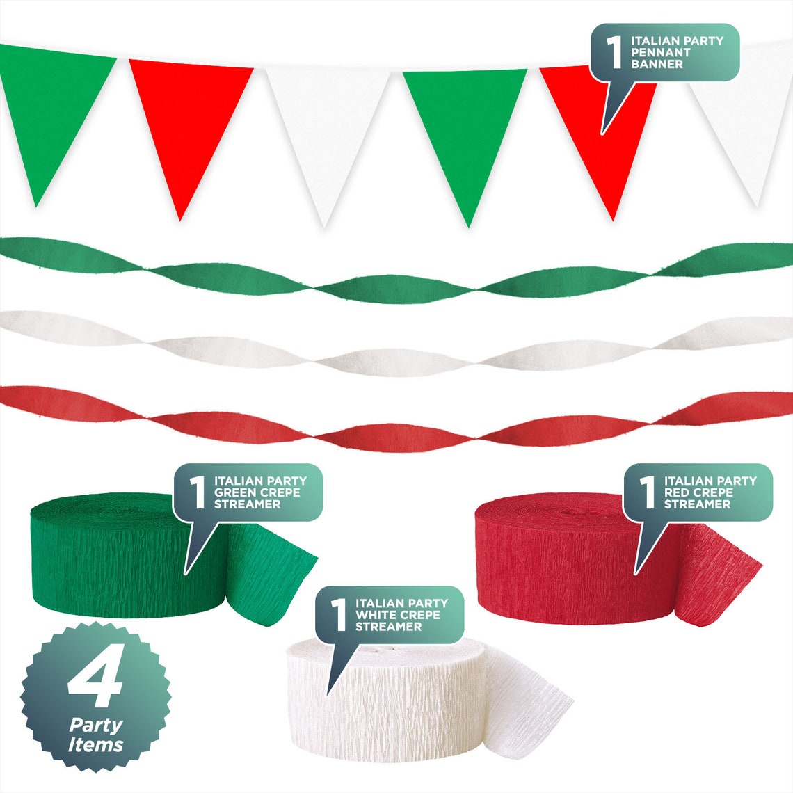 Italian Party Supplies - Italy Flag Red, White, and Green Crepe ...