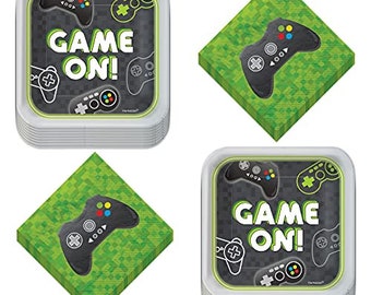 Video Game Party Level up Gamer Paper Dessert Plates Napkins | Etsy