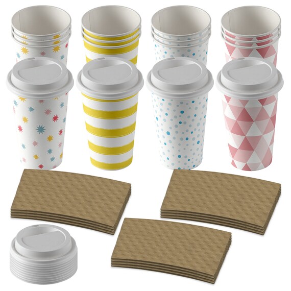 Disposable Coffee or Hot Chocolate Cups Color Pop Patterns Insulated Travel Cups 12 ct With Lids and Blank Kraft Sleeves Etsy