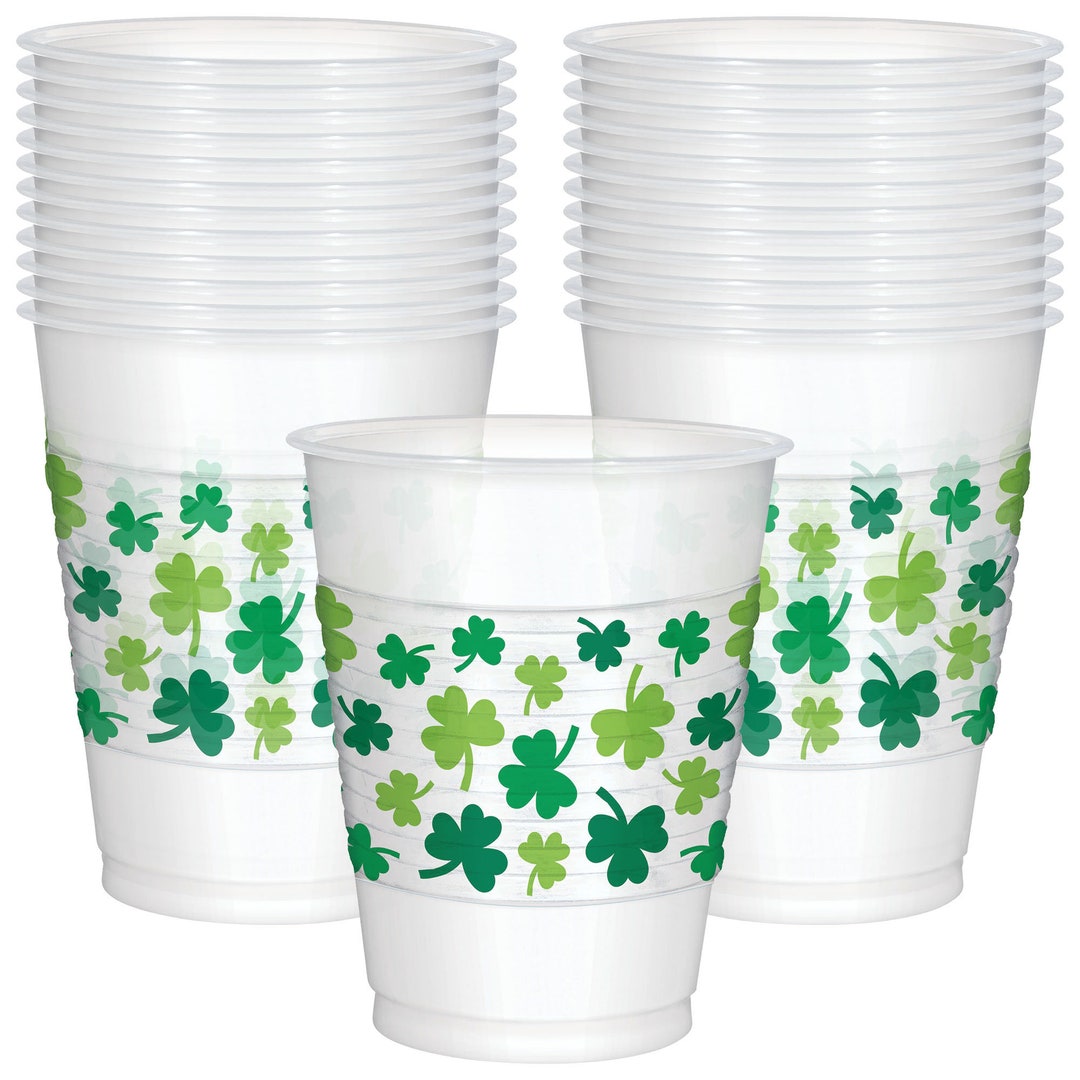 St. Patrick's Day Lucky Clover Green Shamrock 16 Ounce Plastic Cups, 25 Pack - Etsy