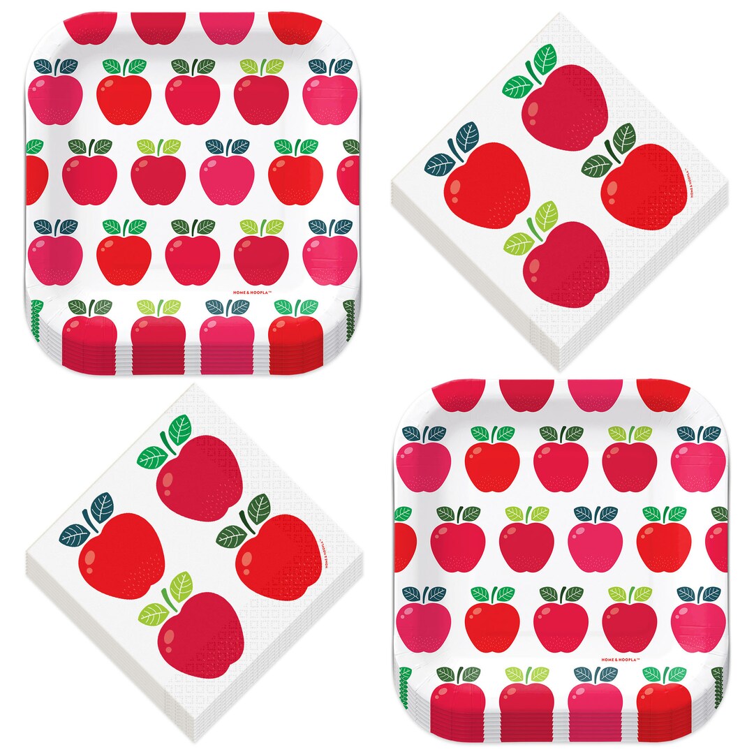 Apple Party Supplies - Red Apple Variety Square Paper Dessert Plates ...