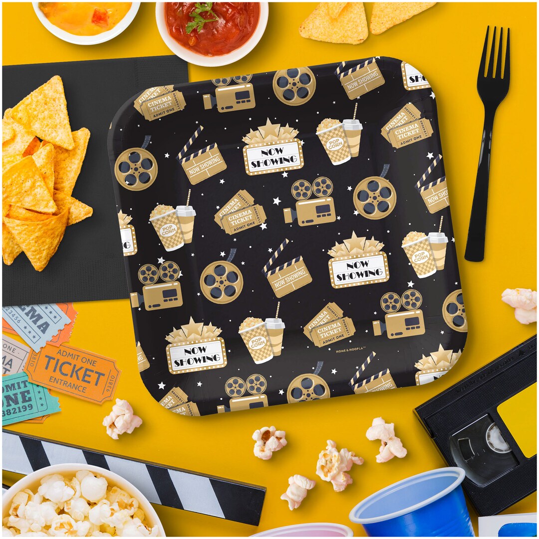 Movie Party Supplies - Black & Gold Movie Premier Square Paper Dinner ...