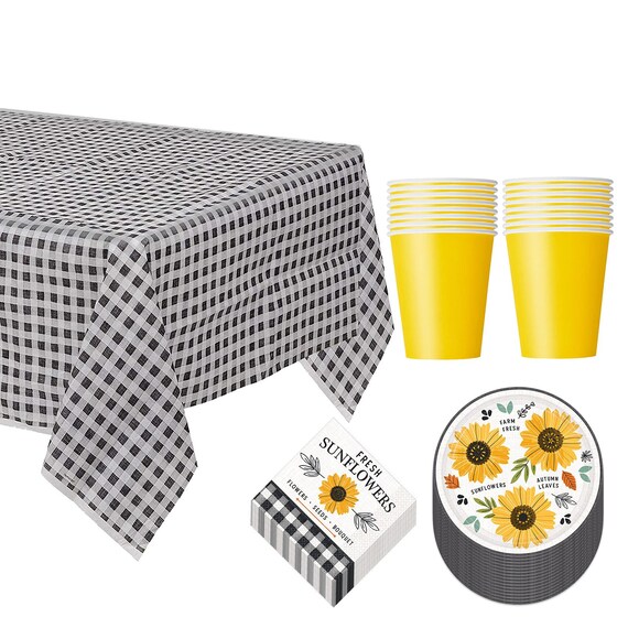 Black and White Buffalo Plaid & Sunflower Harvest Paper | Etsy