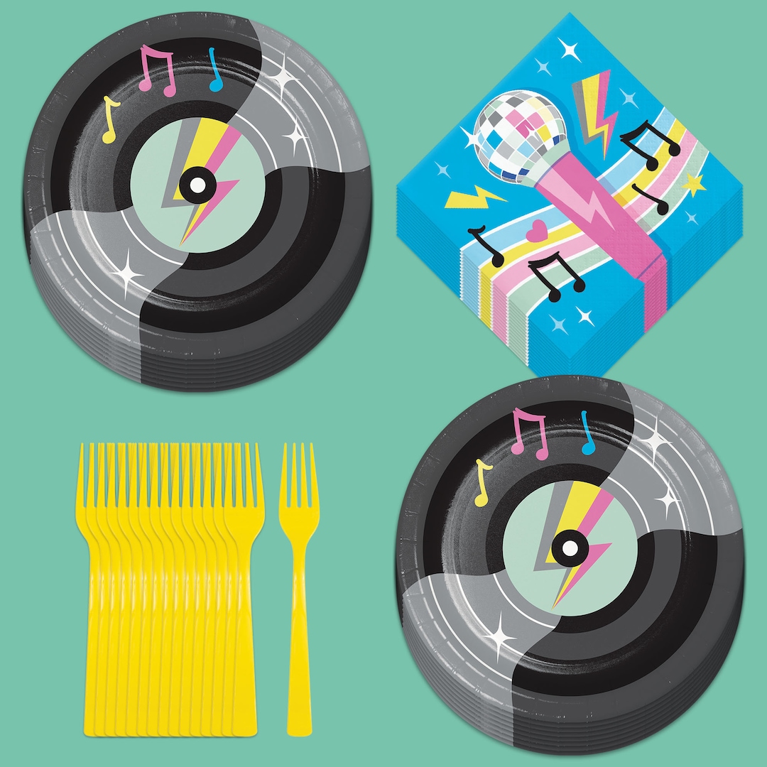 Birthday Beats Disco Music Record Paper Dessert Plates, Microphone ...