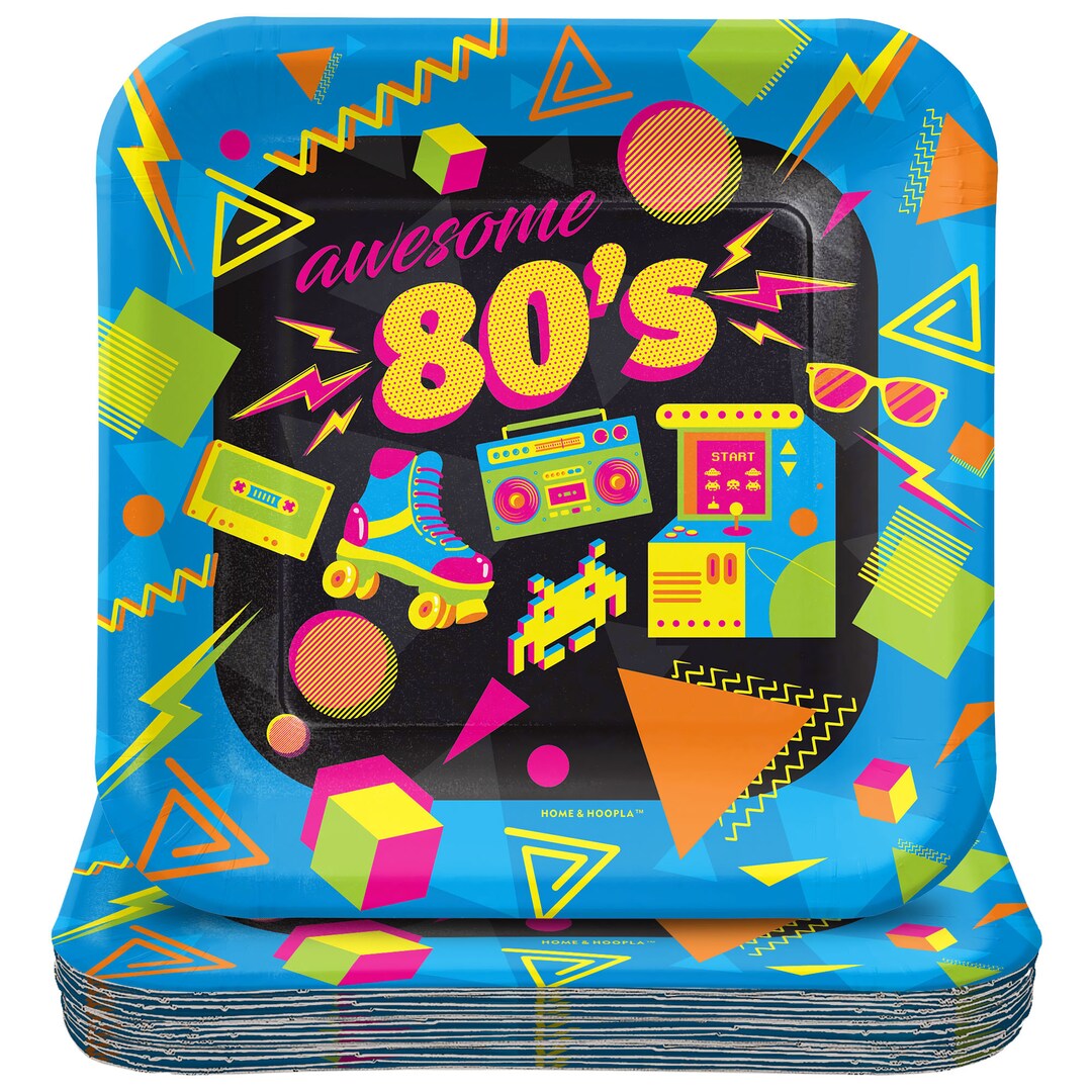 80's Party Supplies - Totally Awesome 1980's Icons Square Paper Dessert ...