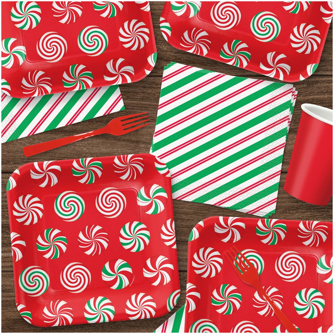 Peppermint Swirl Red & Green Christmas Holiday Paper Dinner Plates and ...